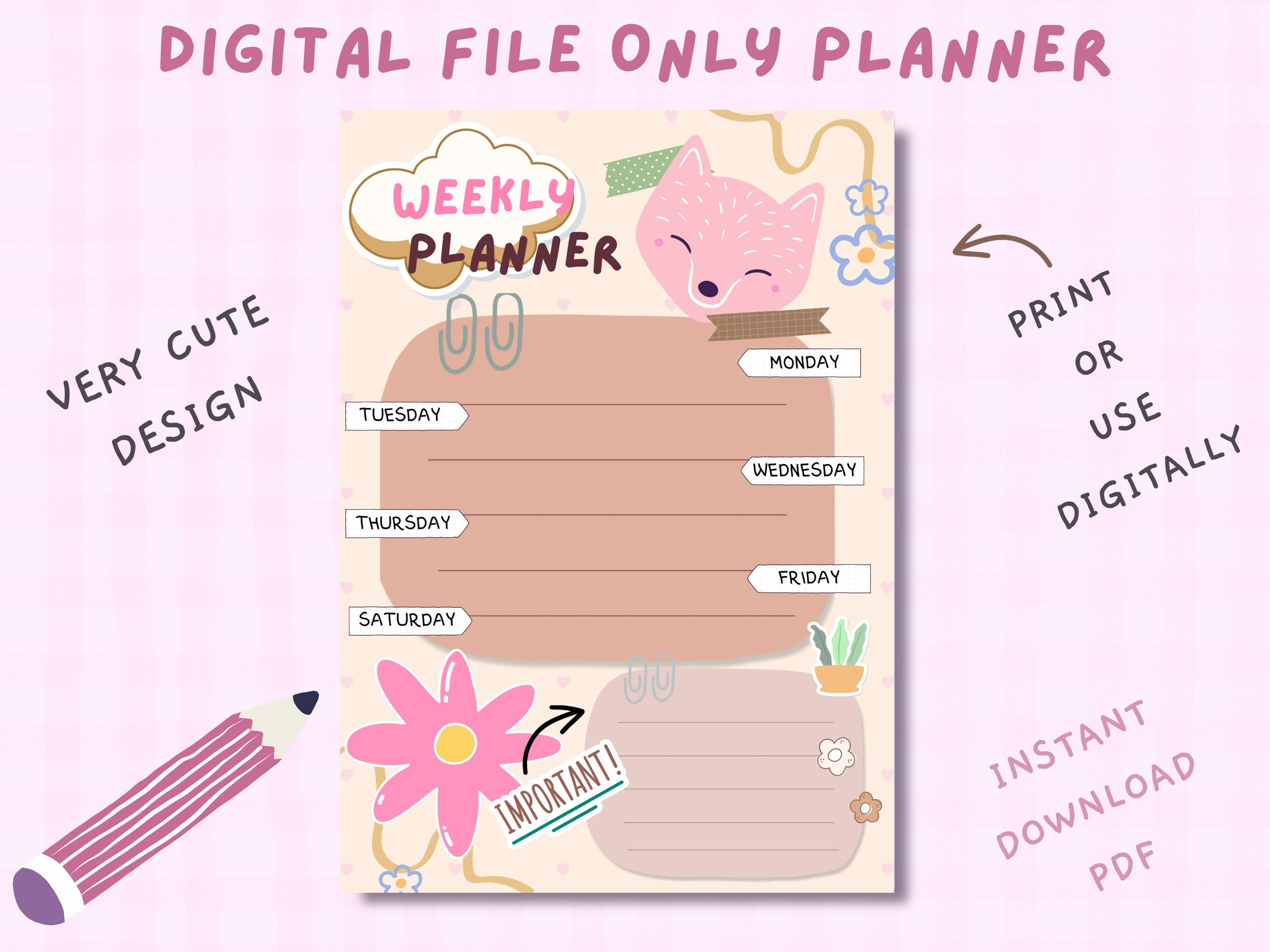 Printable Undated New Cute Weekly Planner Bundle, Weekly Planner ...