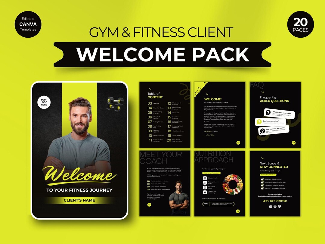 Fitness Client Welcome Pack | 20-page Canva Editable Onboarding ...