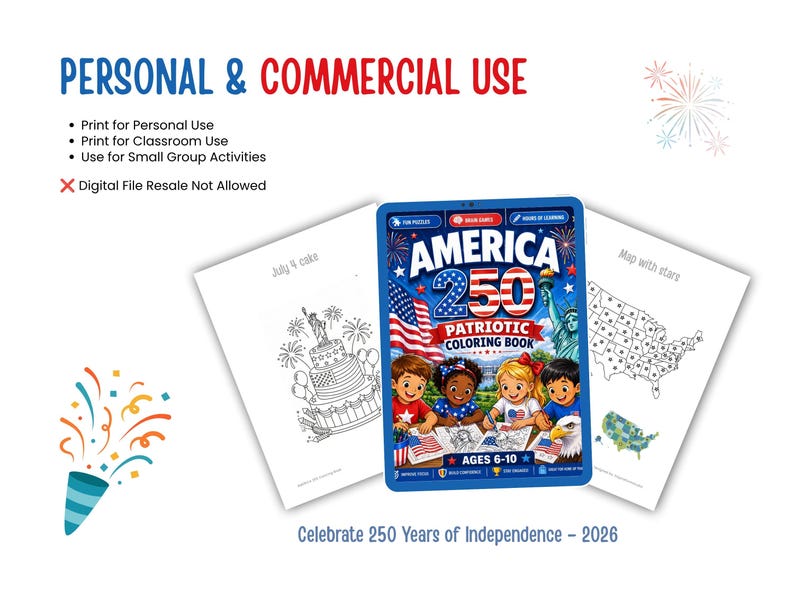 America 250 Patriotic Coloring Book for Kids | 40 Pages, Ages 4-8 ...