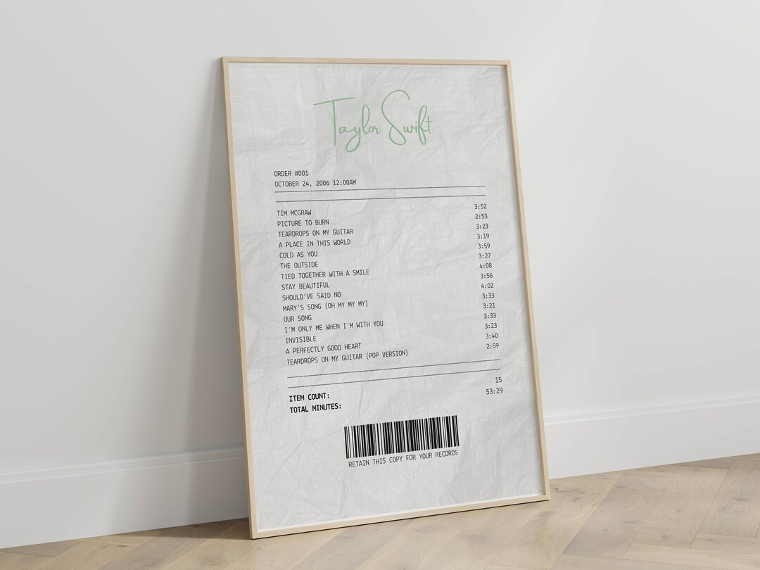 Taylor Album Poster I Receipt Style Taylor Poster I TS Song List Gift ...