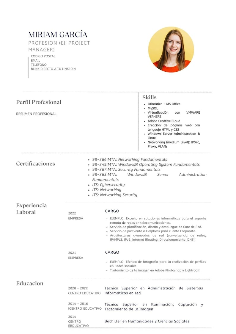 Spanish Curriculum Vitae Template - Etsy