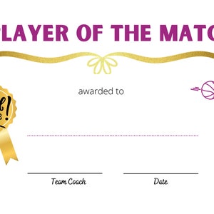 Netball - Player of the Day/match Certificate. Instant Download Plus ...