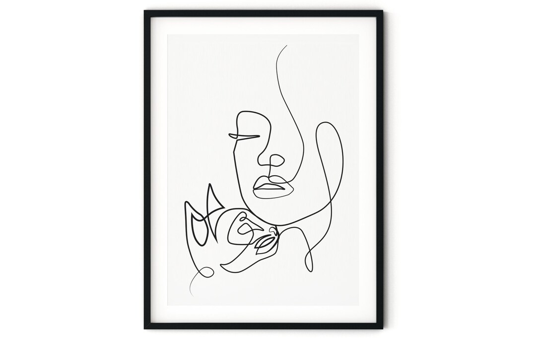Cat Line Art Print Cat and Women Face One Line Drawing - Etsy