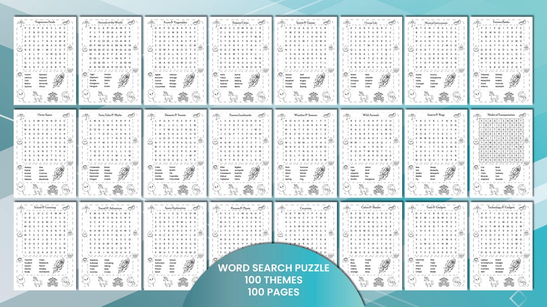 100 Word Search Puzzles: Printable Games for Kids & Adults (PDF) - Etsy