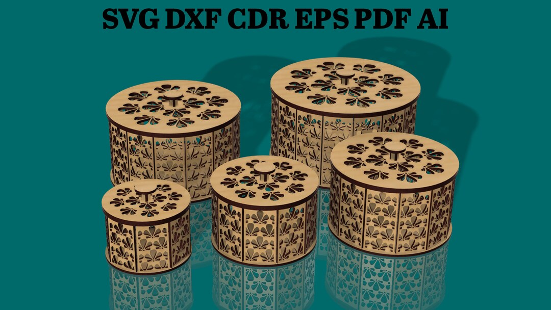 Round Gift Boxes CNC Files: Floral Laser Cut Templates (digital ...