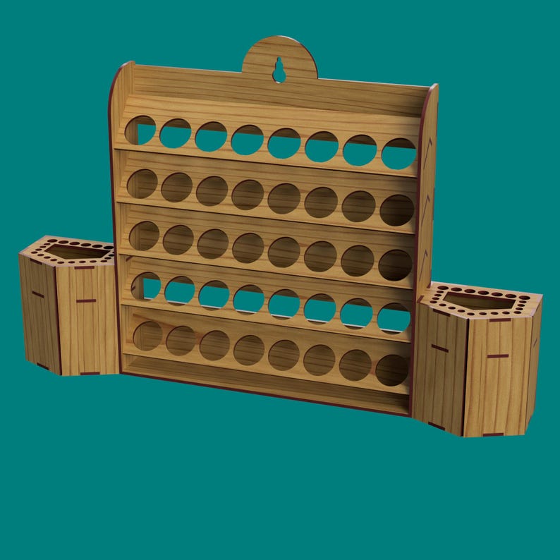 37mm Paint Bottle Rack Laser Cut Files: 40 Bottles + Brush Holder ...