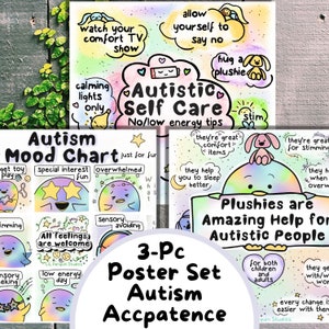 Digital Autism Print Set, Self Care/ Plushies/ Mood Chart, Autistic ...