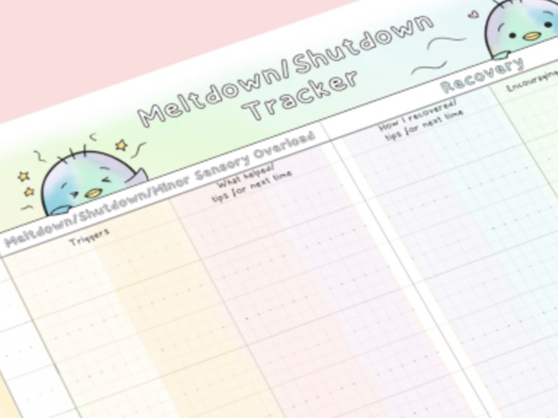 Meltdown Tracker, Printable Planner Insert, Adult Autistic Planner ...