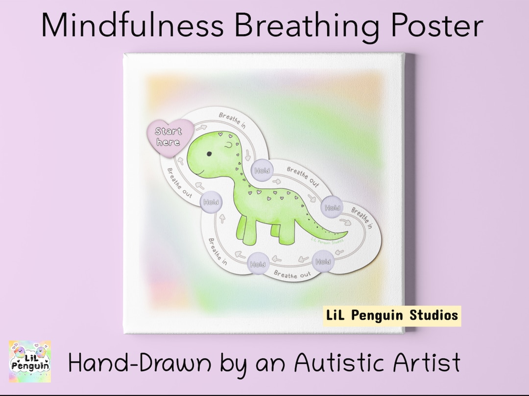 Dino Breathing Poster, Mindfulness Breathing Card for Kids, Meditation ...