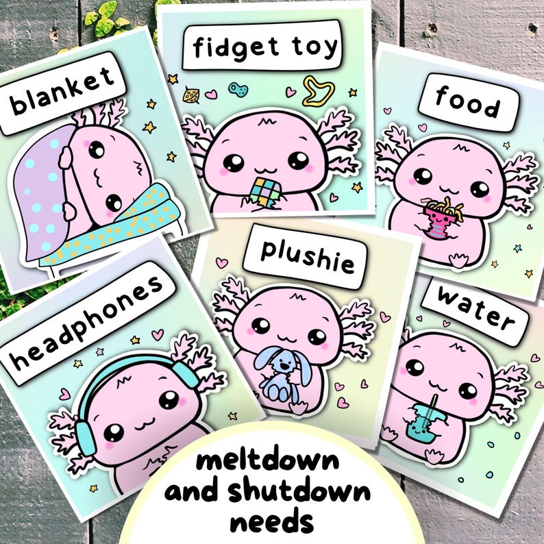 Axolotl Communication Cards, Kawaii Autism Lanyard Kit, Autistic Adult ...