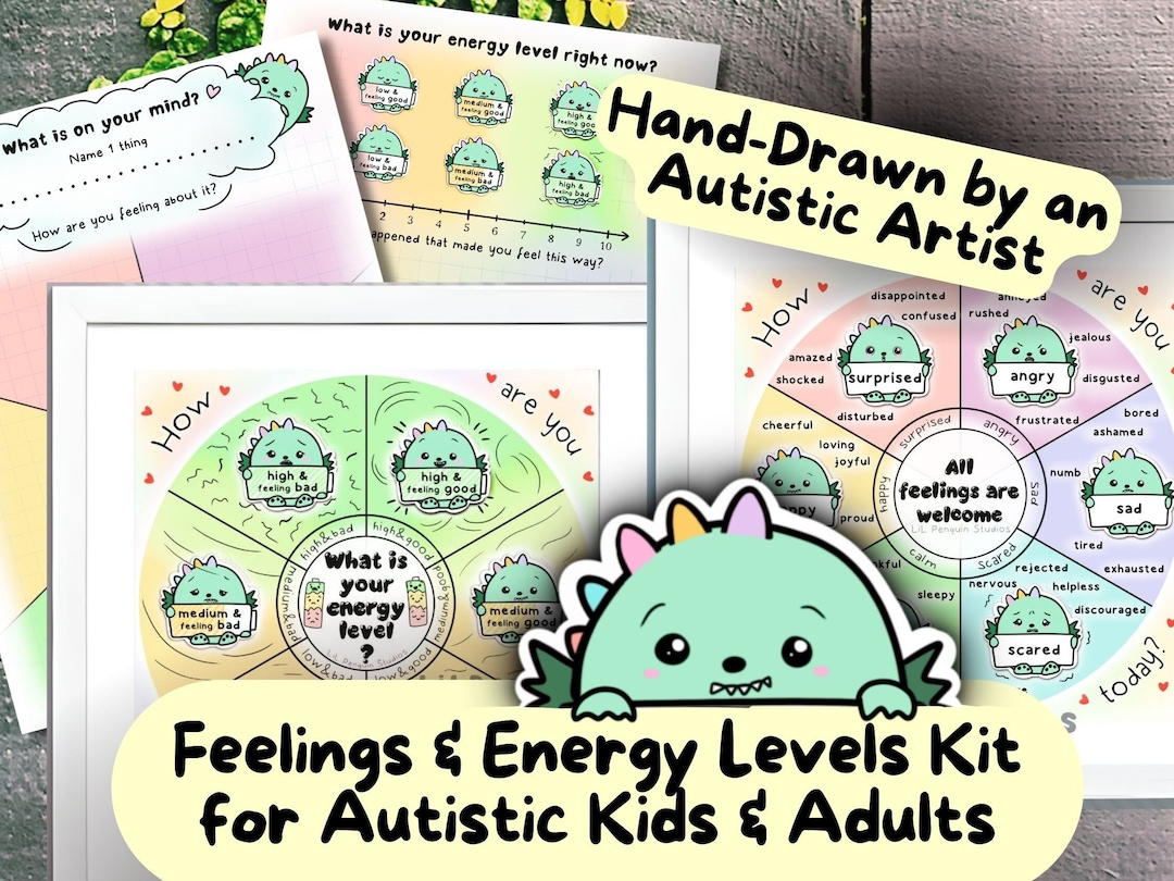 Dino Feelings Wheel and Energy Levels Kit, Neurodivergent Worksheet ...