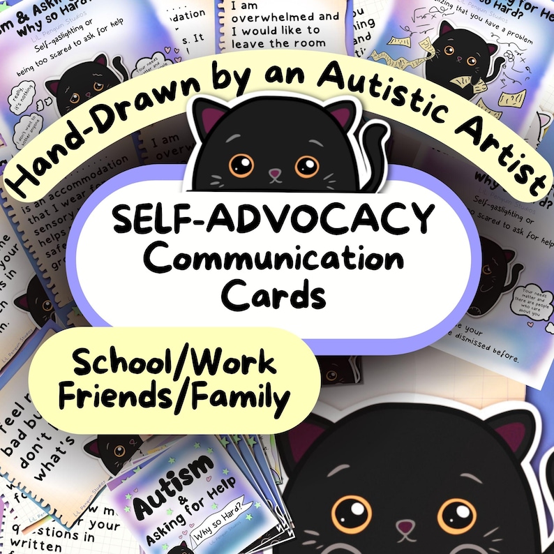 Black Cat Autism Self-advocacy Cards, Autistic Adult Printable AAC ...