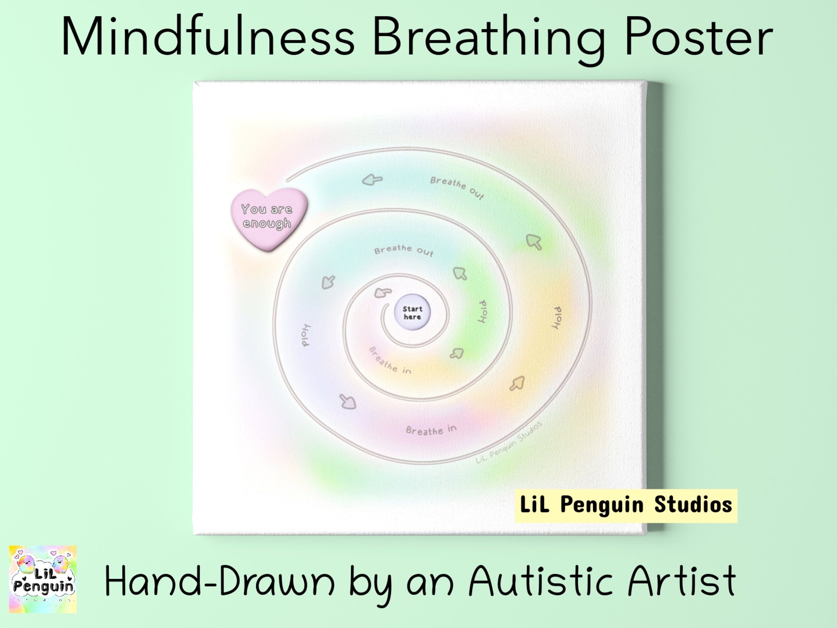 Spiral Breathing Poster, Grounding Technique Card, Calm Corner Art ...