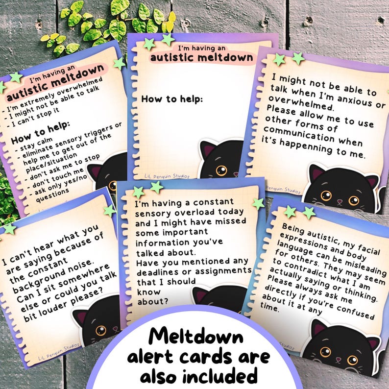Black Cat Autism Self-advocacy Cards, Autistic Adult Printable AAC ...
