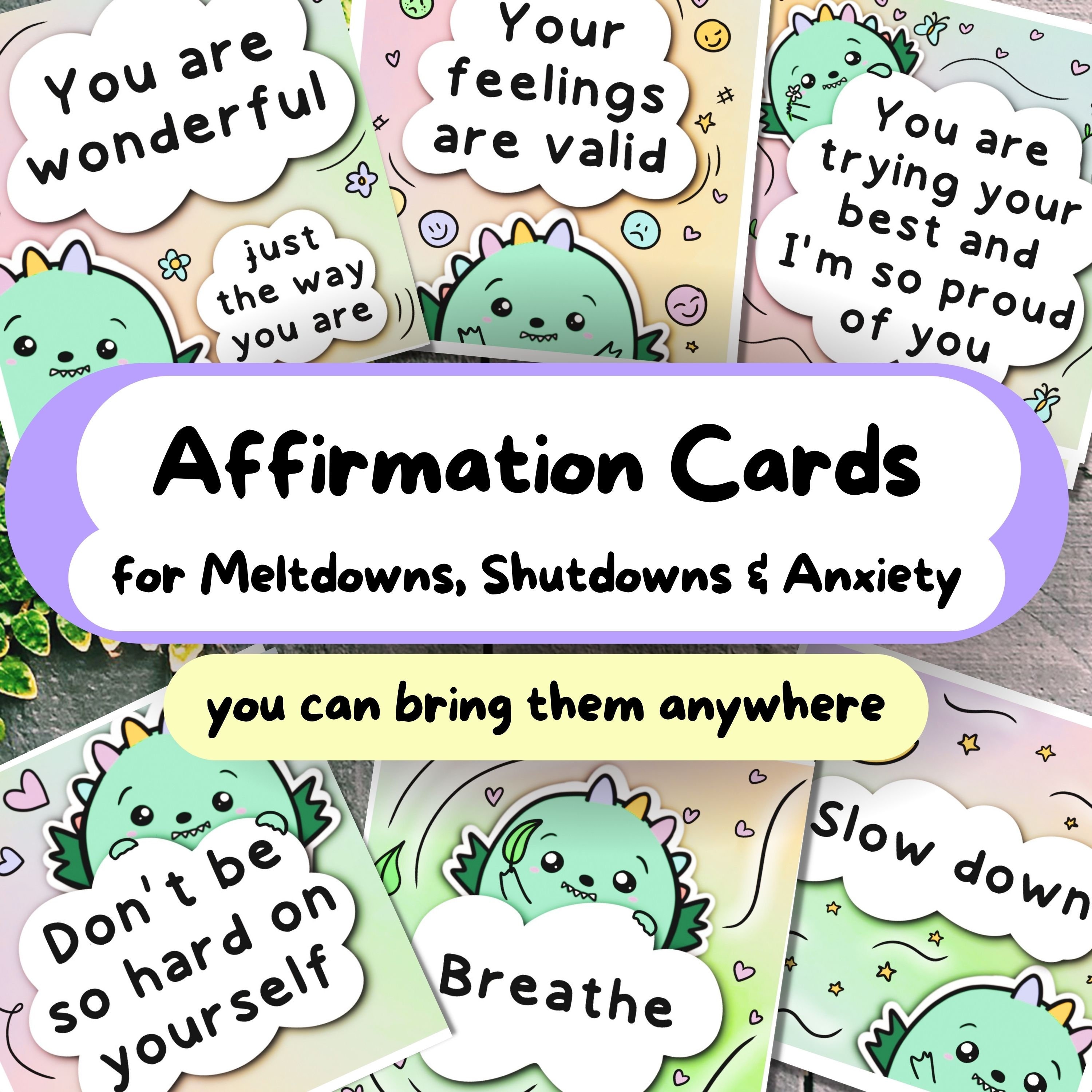 Dinosaur Affirmation and Communication Cards, Meltdown Autism Aid, Non ...