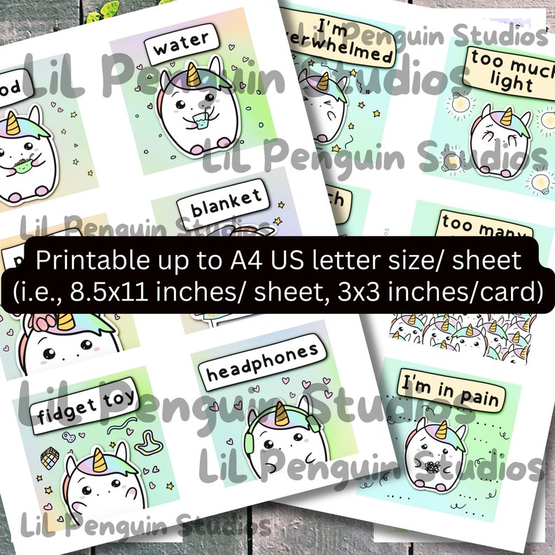 Unicorn-design Communication Cards, Autism Kit, Meltdown/ Shutdown Help ...