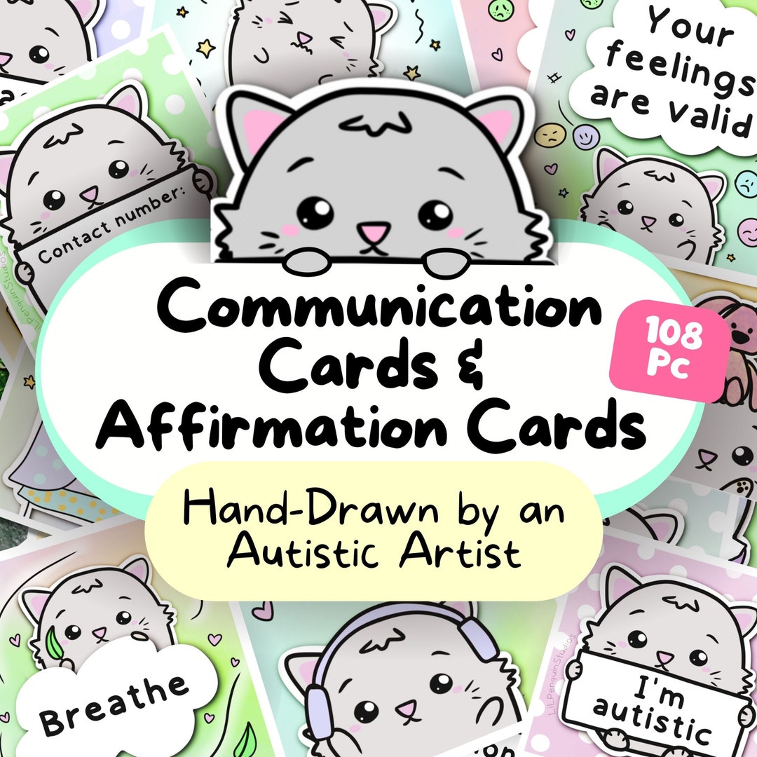 Cat Communication Cards and Affirmations, Autism ADHD Hidden Disability ...