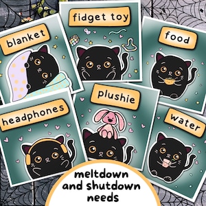 Black Cat-themed Communication Cards, Halloween Printable Nonverbal ...