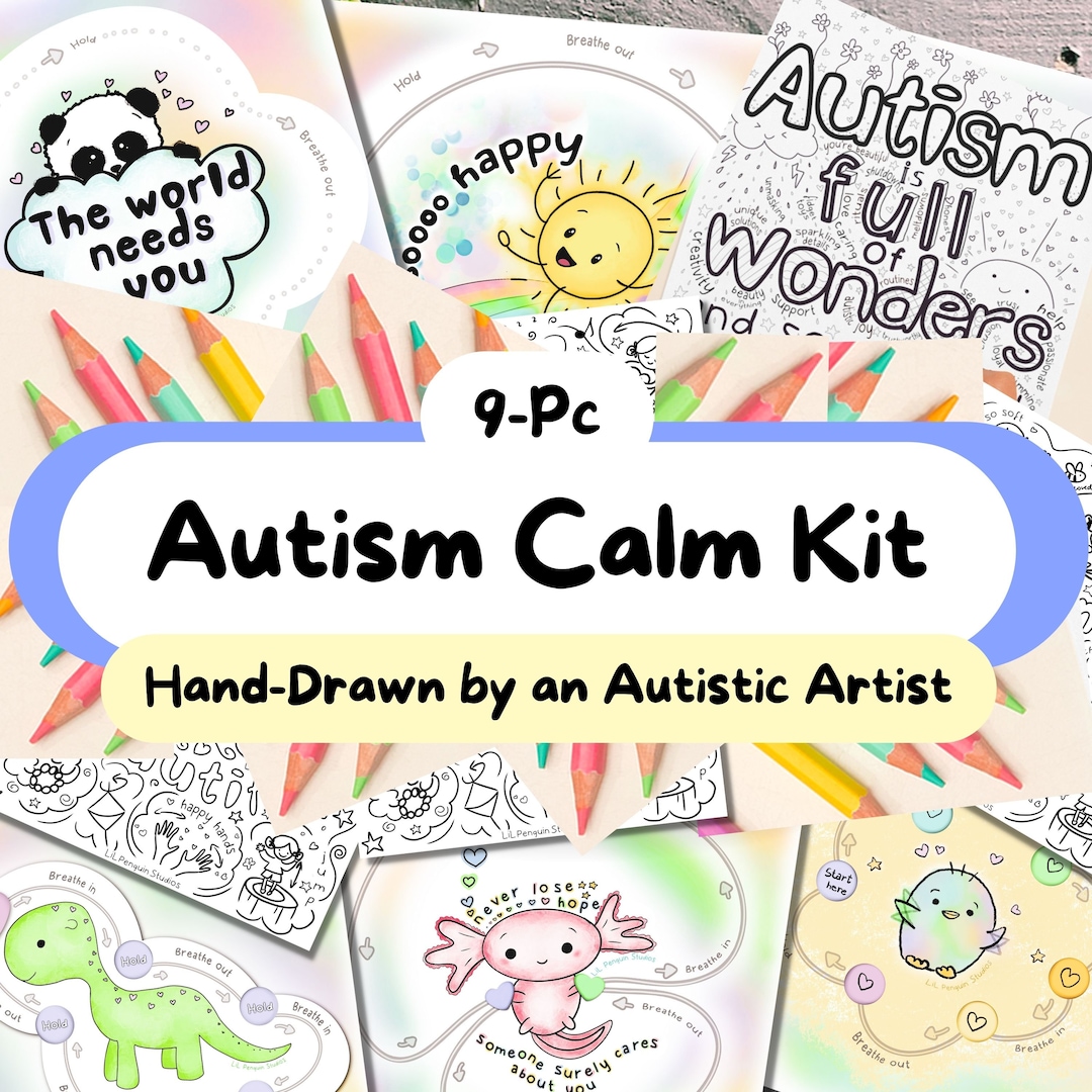 Autism Calm Kit, Calm Down Technique Flashcards, Autism Set, Coloring ...