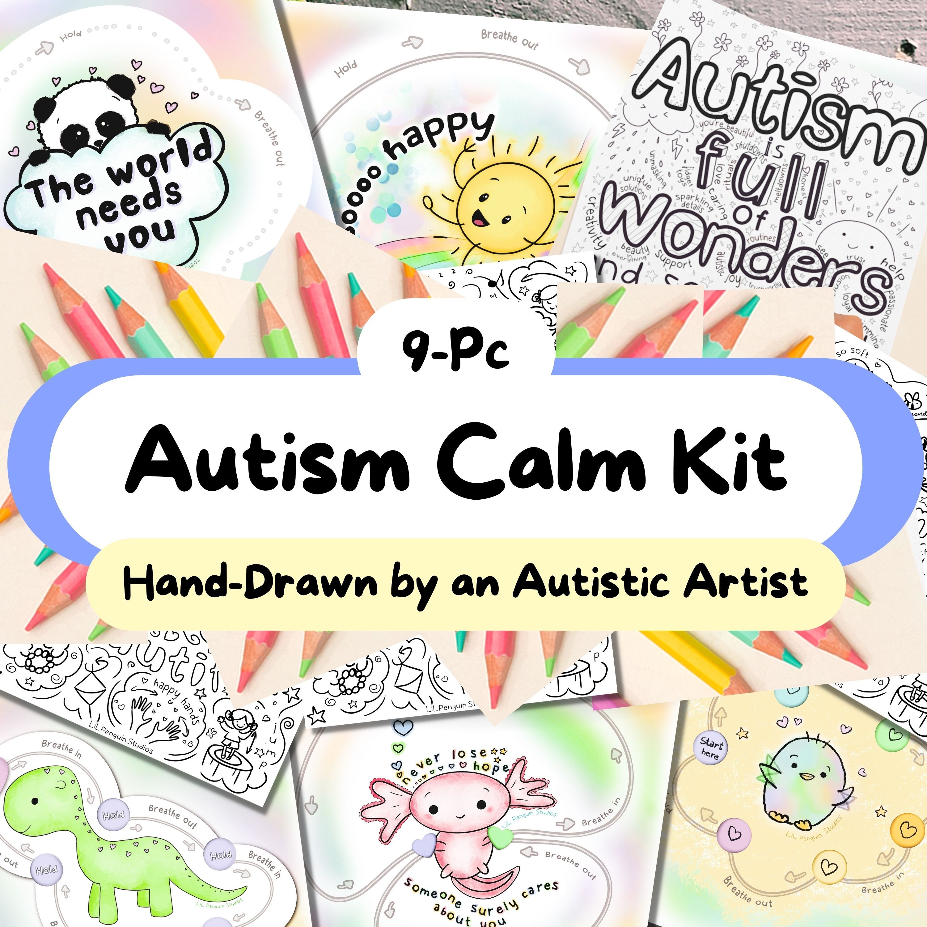 Autism Calm Kit, Calm Down Technique Flashcards, Autism Set, Coloring ...