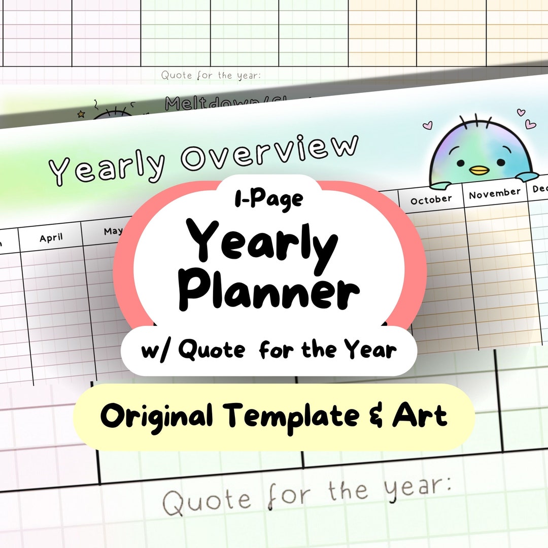 Yearly Overview on 1 Page, Printable Yearly Planner Insert, A4 Letter ...