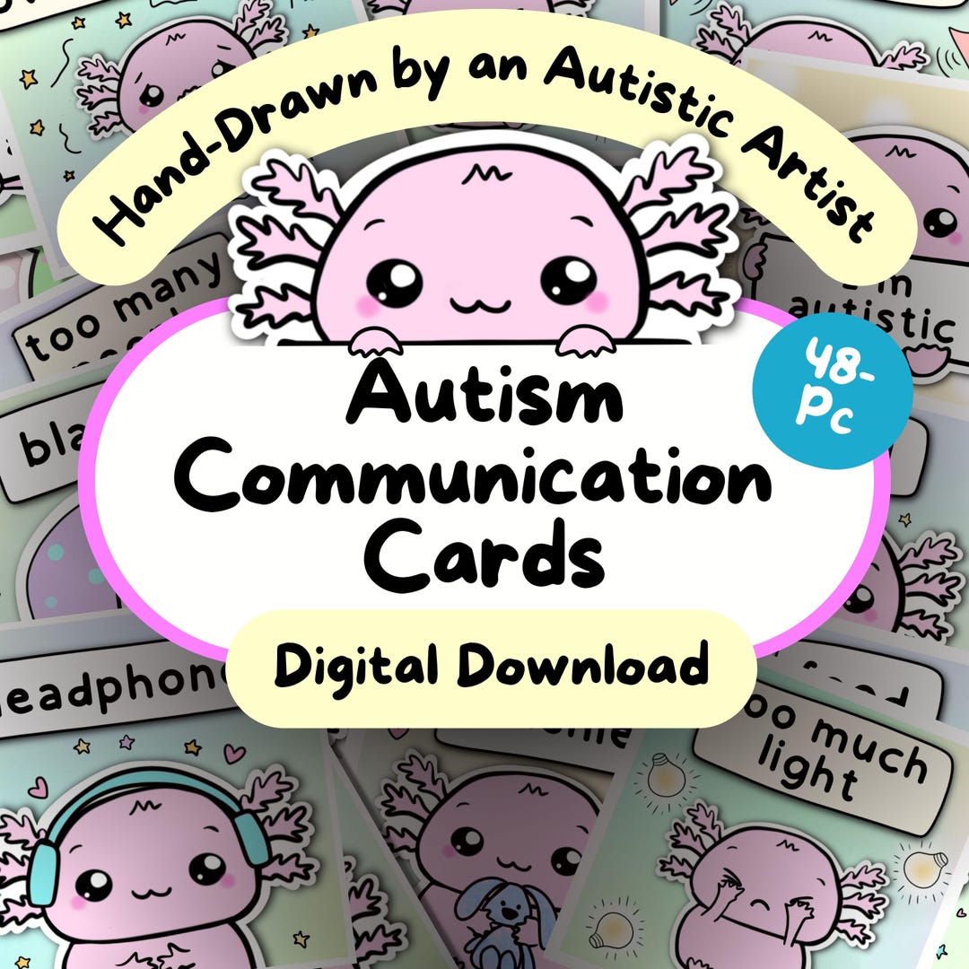 Axolotl Communication Cards, Kawaii Autism Lanyard Kit, Autistic Adult ...