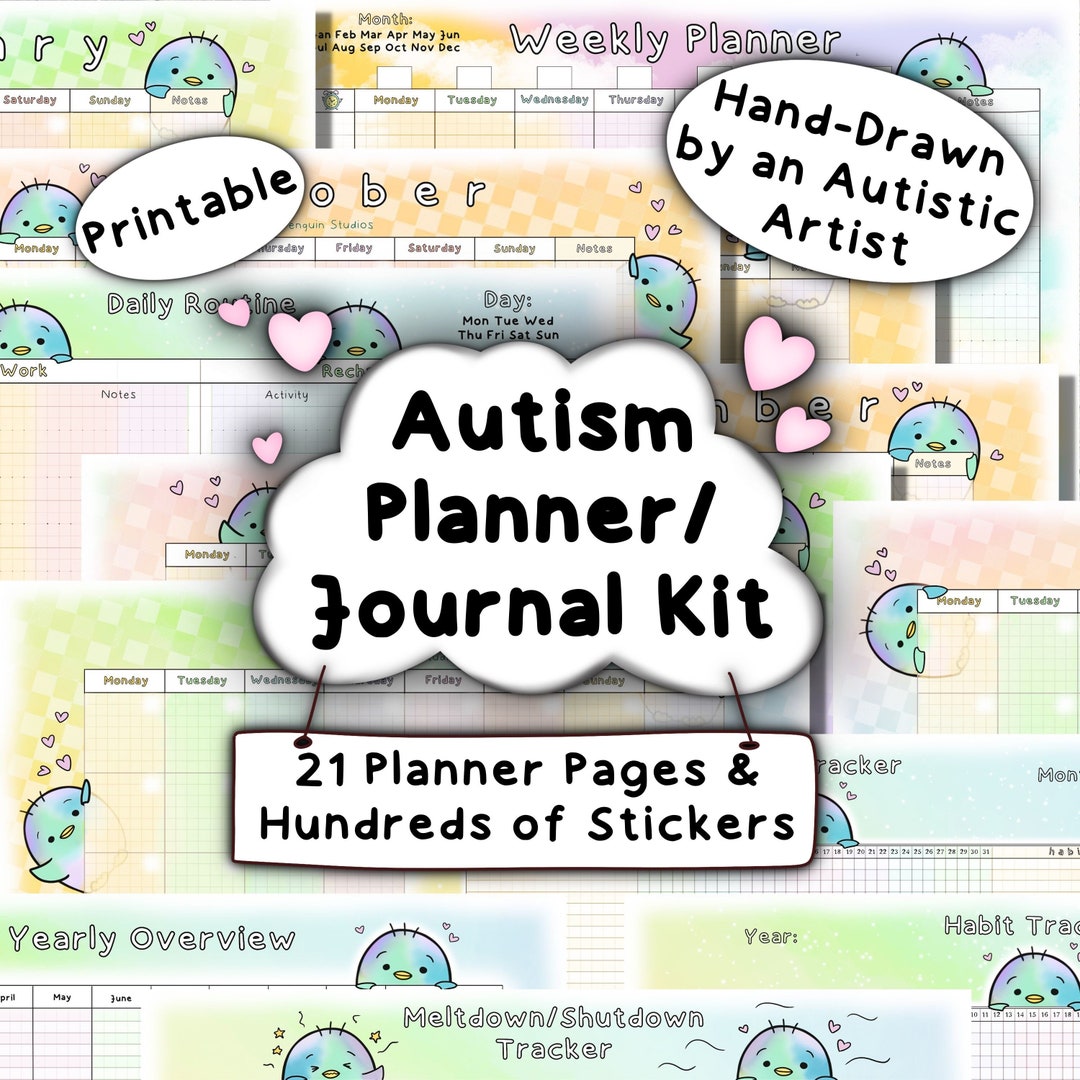 Printable Autism Planner & Stickers, Undated ADHD Planner ...