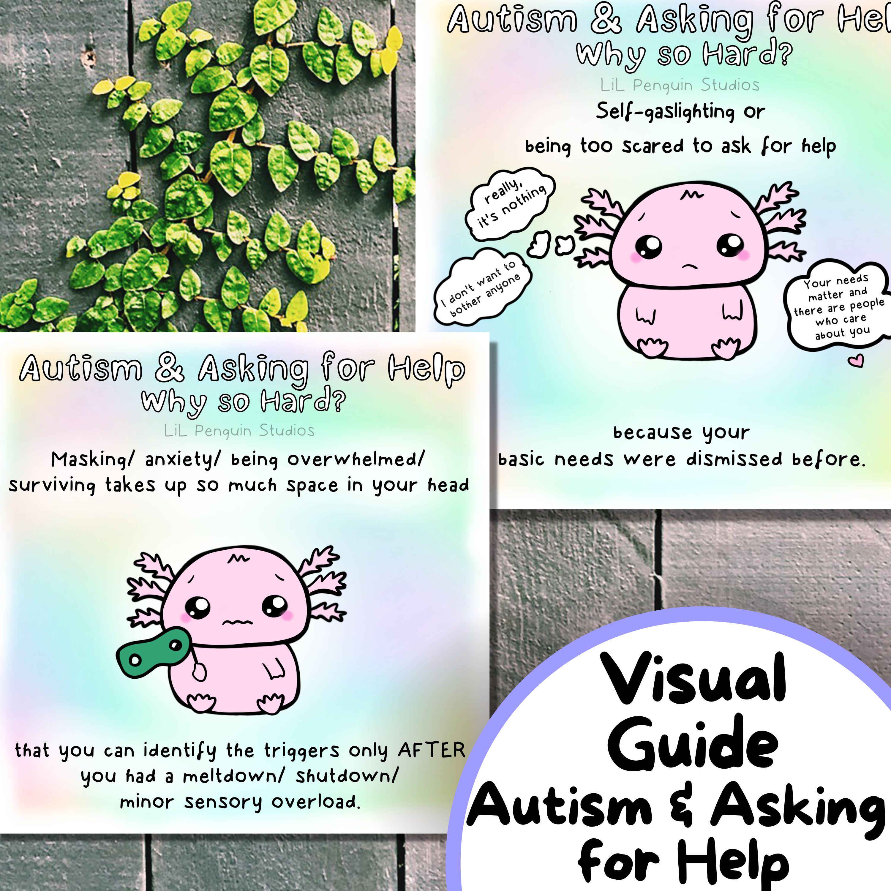 Autism & Asking for Help Visual Guide, Axolotl Autistic Masking Zine ...