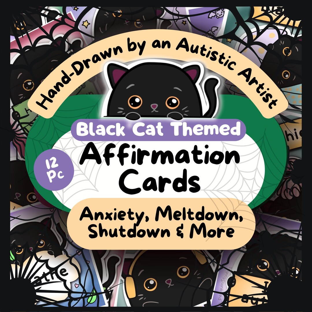 Black Cat Autism Affirmation Cards, Halloween-themed Anxiety Tool ...