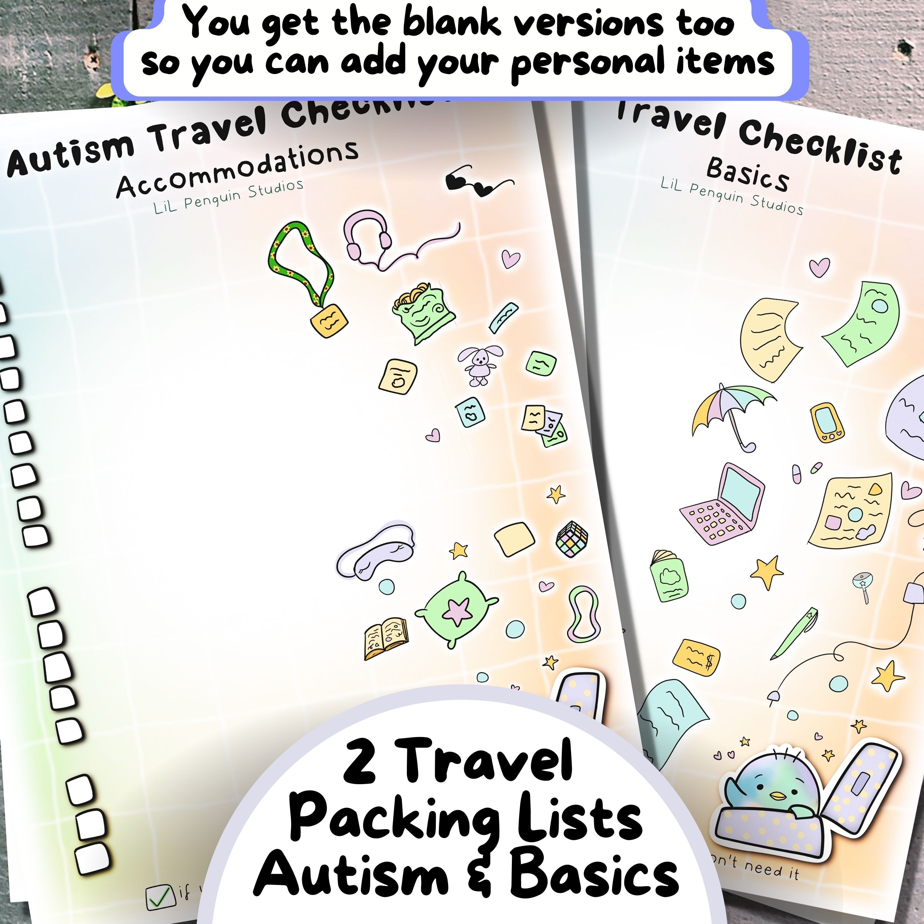 4-pc Autism Travel Packing List, Autistic Accommodations Travel ...