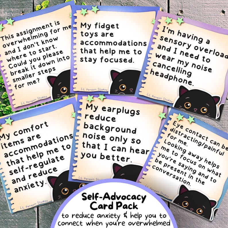 Black Cat Autism Self-advocacy Cards, Autistic Adult Printable AAC ...