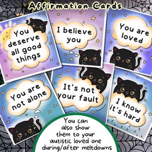 Black Cat Autism Affirmation Cards, Halloween-themed Anxiety Tool ...