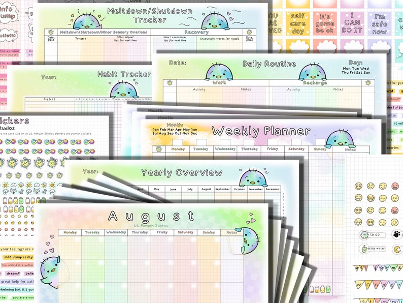 Printable Autism Planner & Stickers, Undated ADHD Planner ...