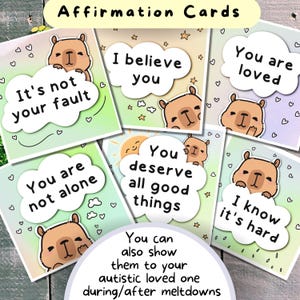 Capybara Meltdown Encouragement Cards, Autistic Affirmations, Kids ...