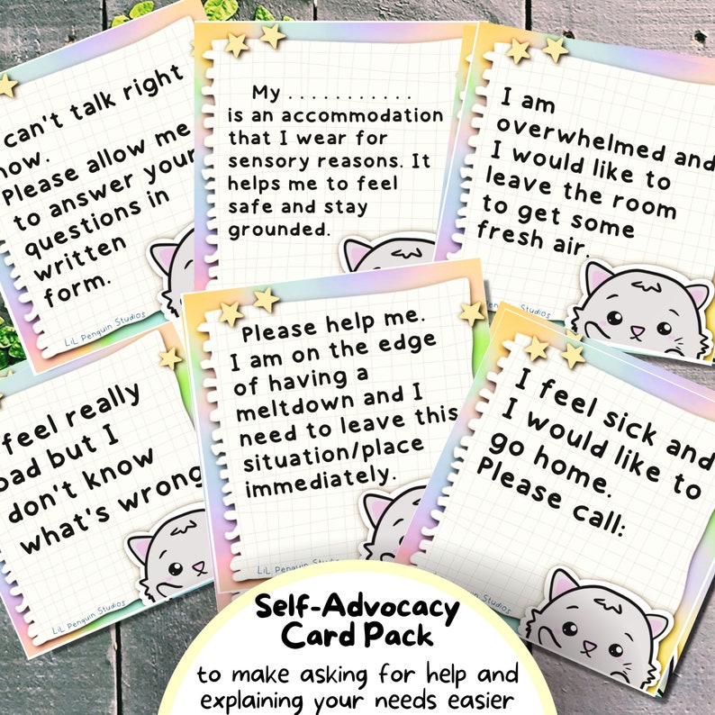 Autistic Adult Self-advocacy Communication Card, Cat Autism Printable ...
