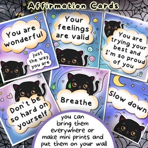 Black Cat Autism Affirmation Cards, Halloween-themed Anxiety Tool ...
