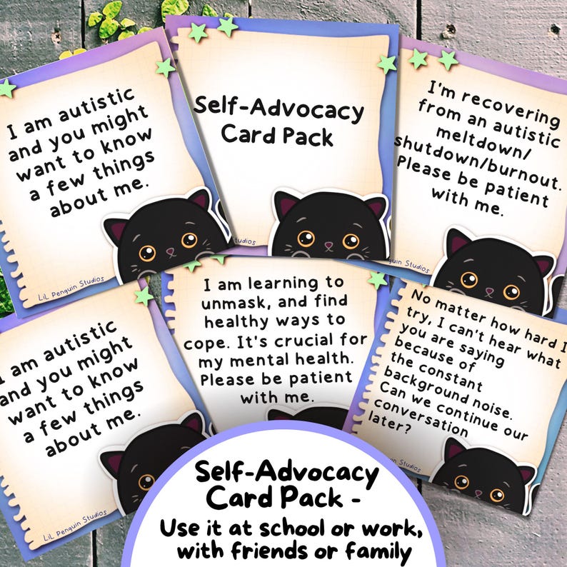 Black Cat Autism Self-advocacy Cards, Autistic Adult Printable AAC ...