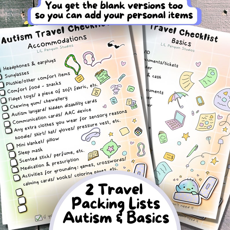 4-pc Autism Travel Packing List, Autistic Accommodations Travel ...