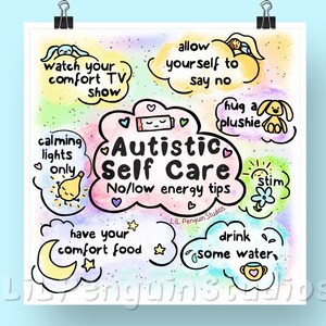 Digital Autism Print Set, Self Care/ Plushies/ Mood Chart, Autistic ...