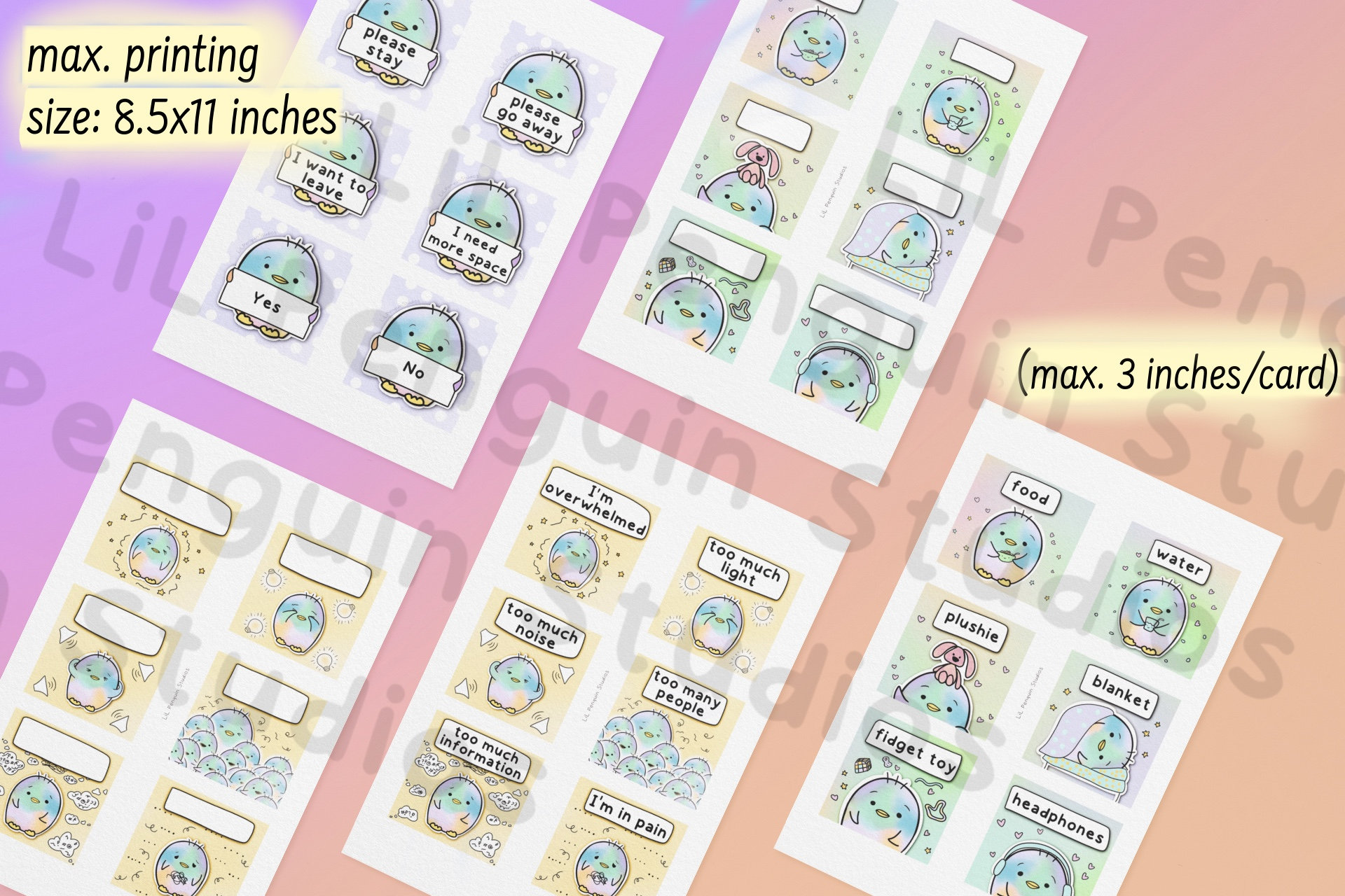 Communication Cards, Digital Penguin Themed Nonverbal Card, Cute Adult ...