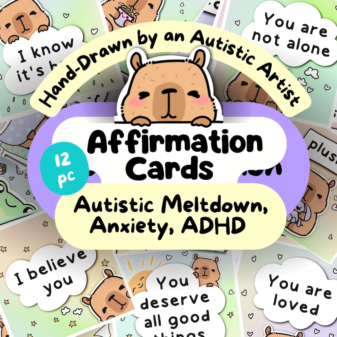 Capybara Meltdown Encouragement Cards, Autistic Affirmations, Kids ...