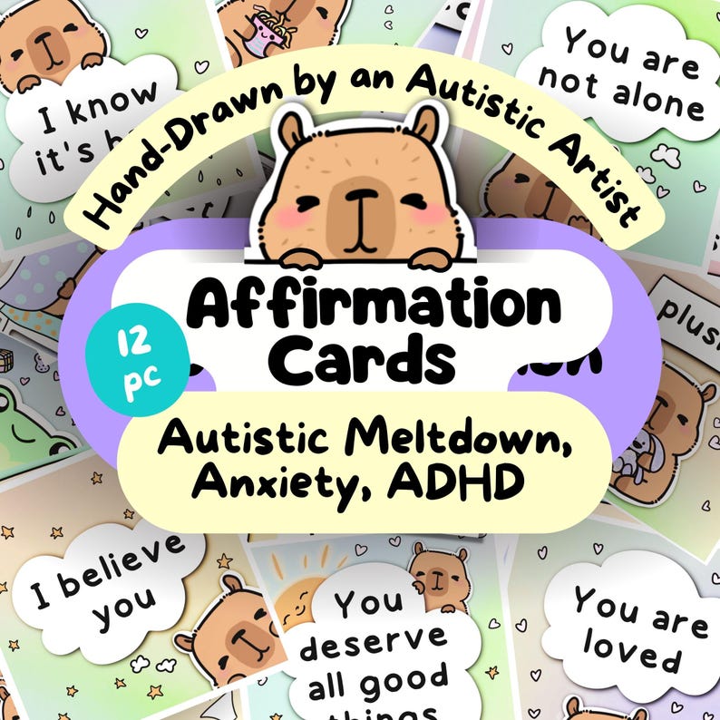 Capybara Meltdown Affirmation Cards, Autism Anxiety Relief (digital ...
