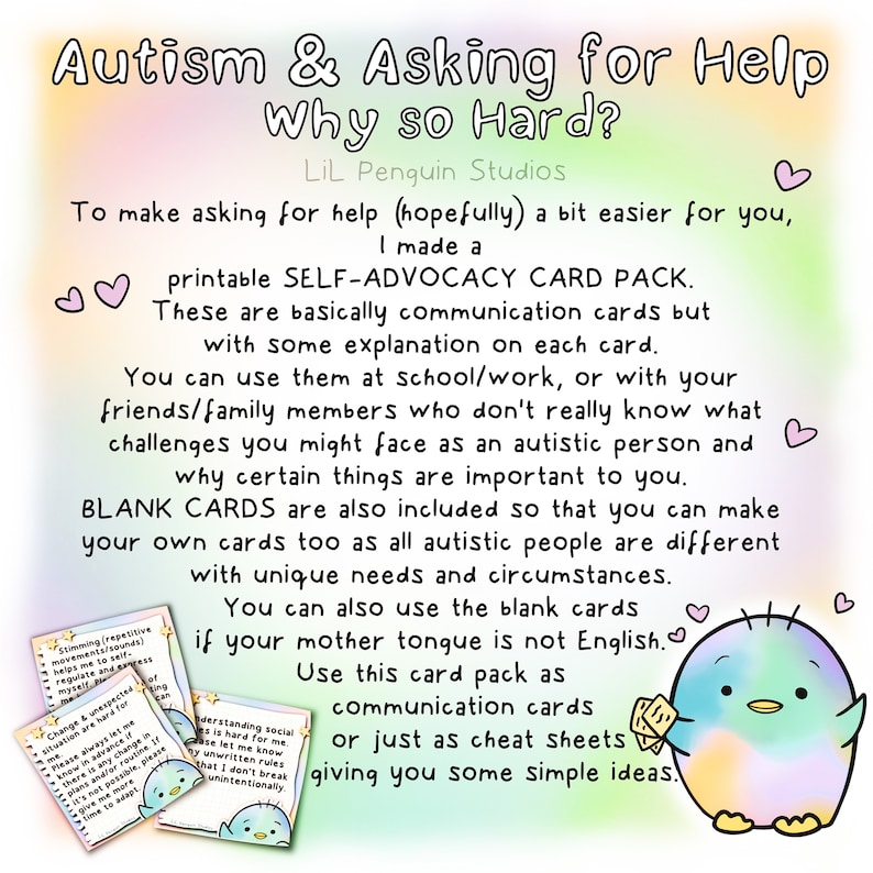 Autistic Adult Self-advocacy Communication Card, Cat Autism Printable ...