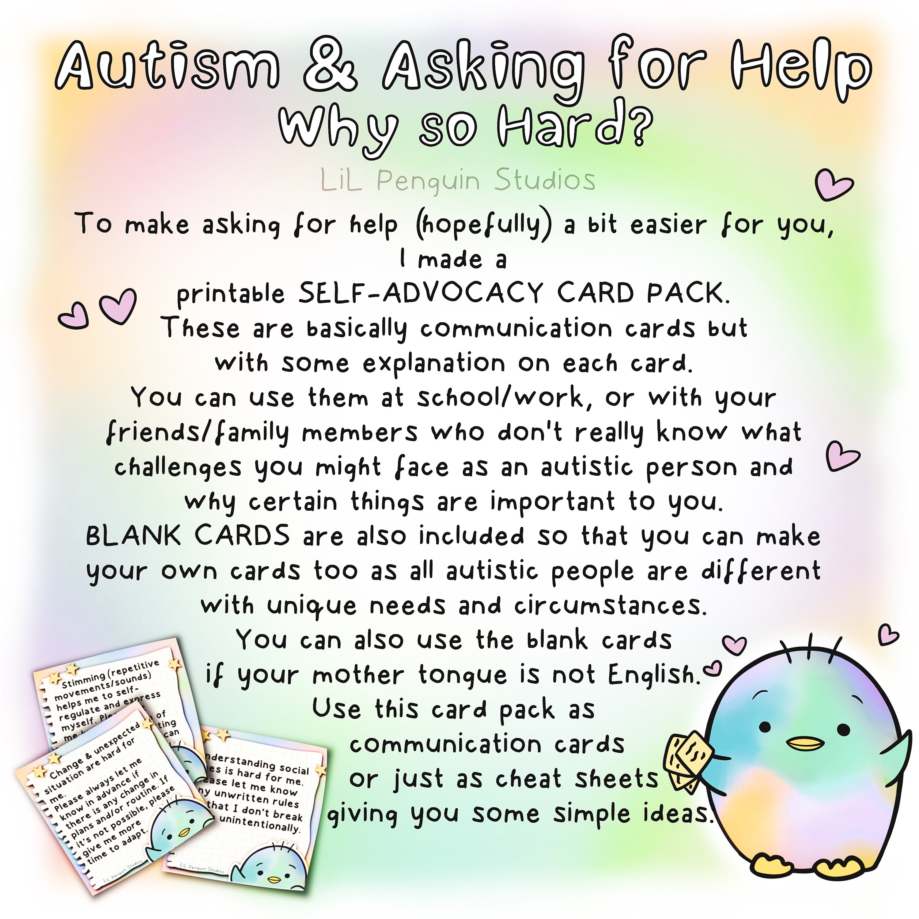 Autistic Adult Self-advocacy Communication Card, Cat Autism Printable ...