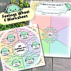 Dino Feelings Wheel and Energy Levels Kit, Neurodivergent Worksheet ...