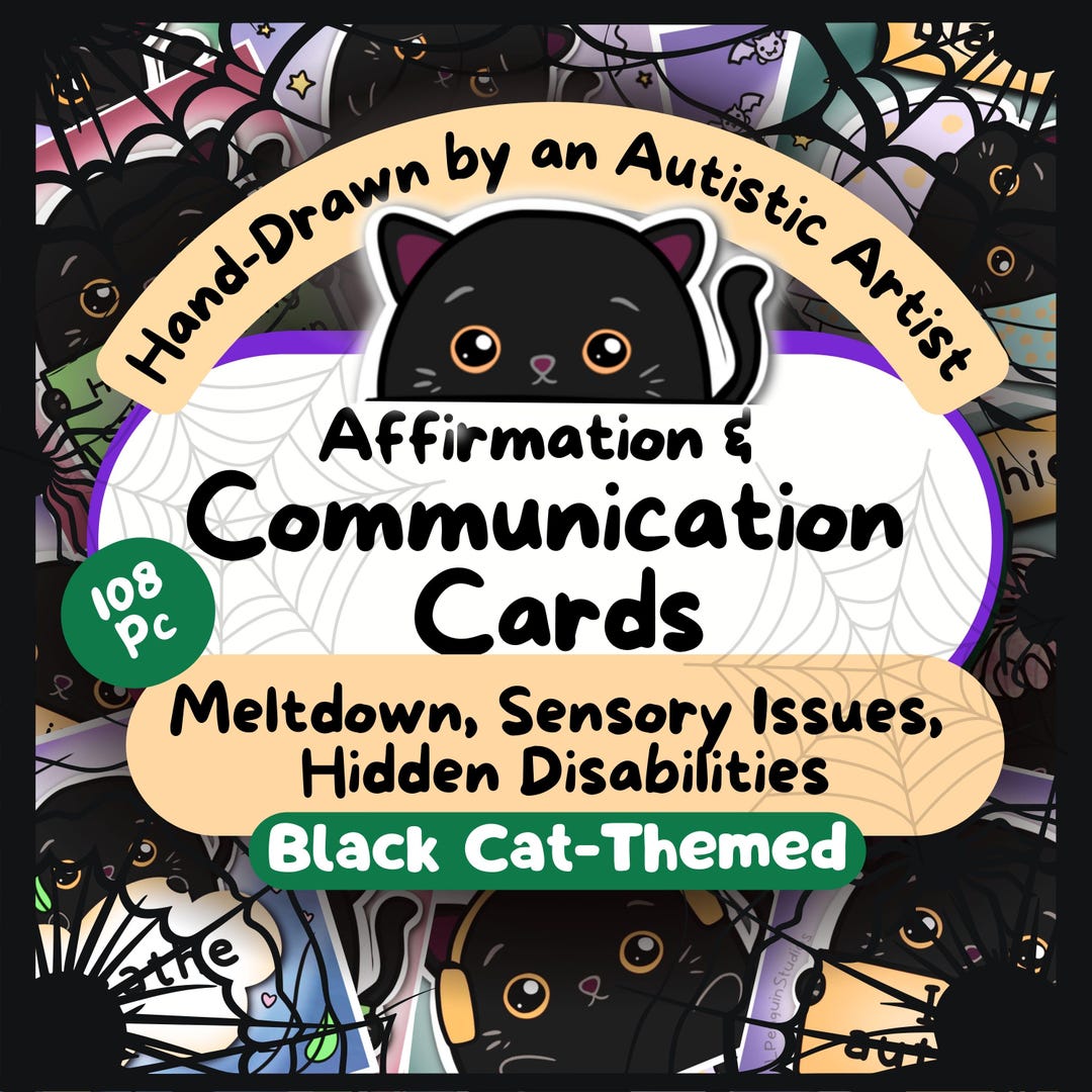 Black Cat Communication Cards & Affirmations, Non Verbal Autism Kit ...
