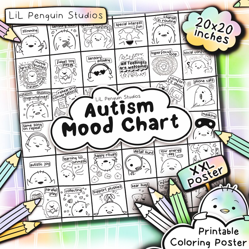 Autism Printable Coloring Poster, Giant Coloring Page, Adult Colouring ...