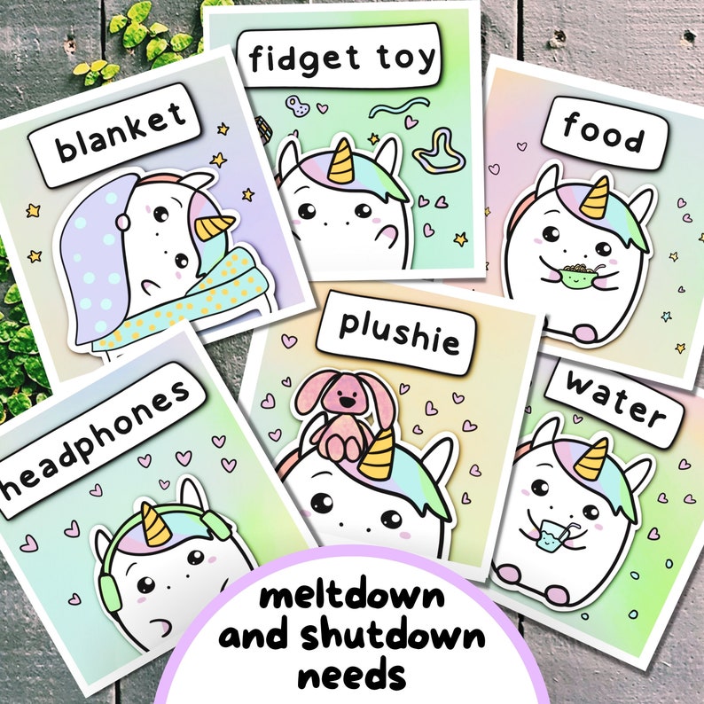 Unicorn-design Communication Cards, Autism Kit, Meltdown/ Shutdown Help ...