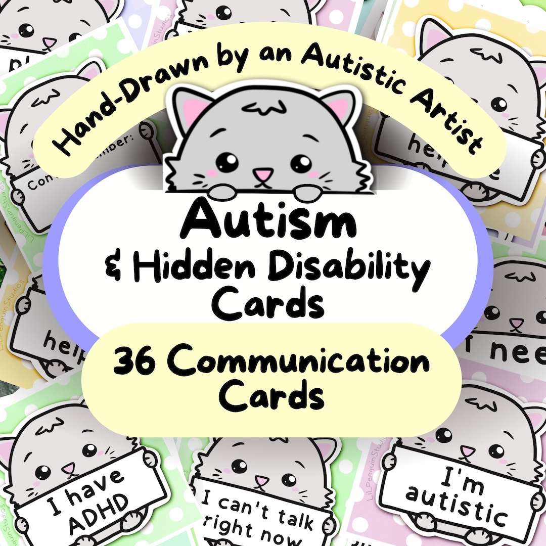 Cat Autism and Hidden Disability Cards, Audhd, Autistic Adult ...