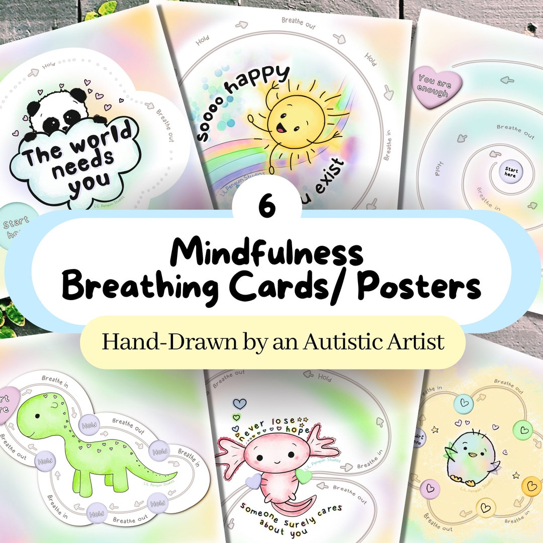 Mindful Breathing Cards for Kids/ Adults, Autism ADHD Anxiety Relief ...